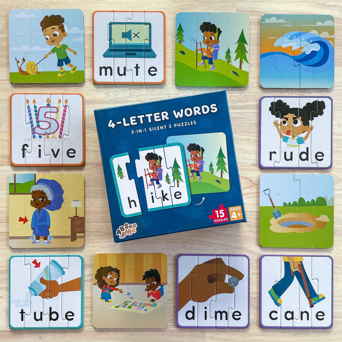 4-Letter Silent E Words Puzzles - Multicultural Magic E Words Activity ...